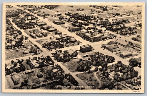 Air View of Coldwater Kansas Buildings Birds Eye Vtg CT Photo Cote ...