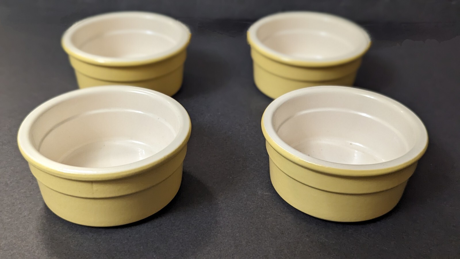 Set of four (4) CERMER Ramekins Custard Cups Yellow 4oz Ceramic Baking ...