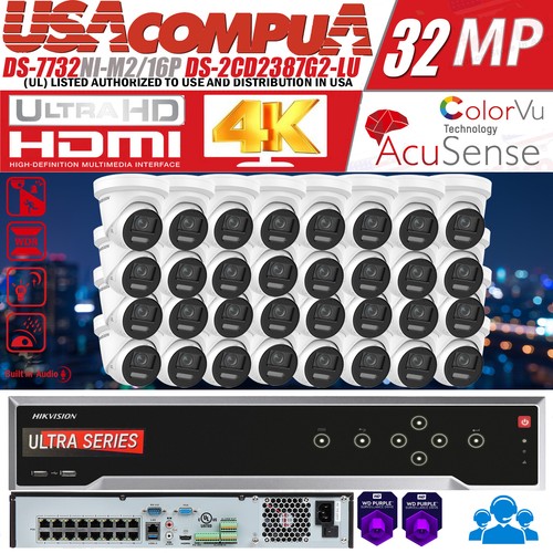 Hikvision 32CH 16POE NVR 32MP PoE Security Camera System W/8MP Turret ...