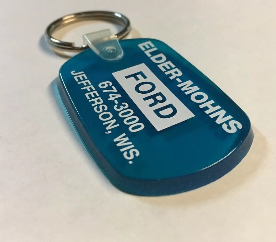 Vintage Car Dealer Keychain ELDER-MOHNS FORD Key Fob Ring JEFFERSON WIS ...