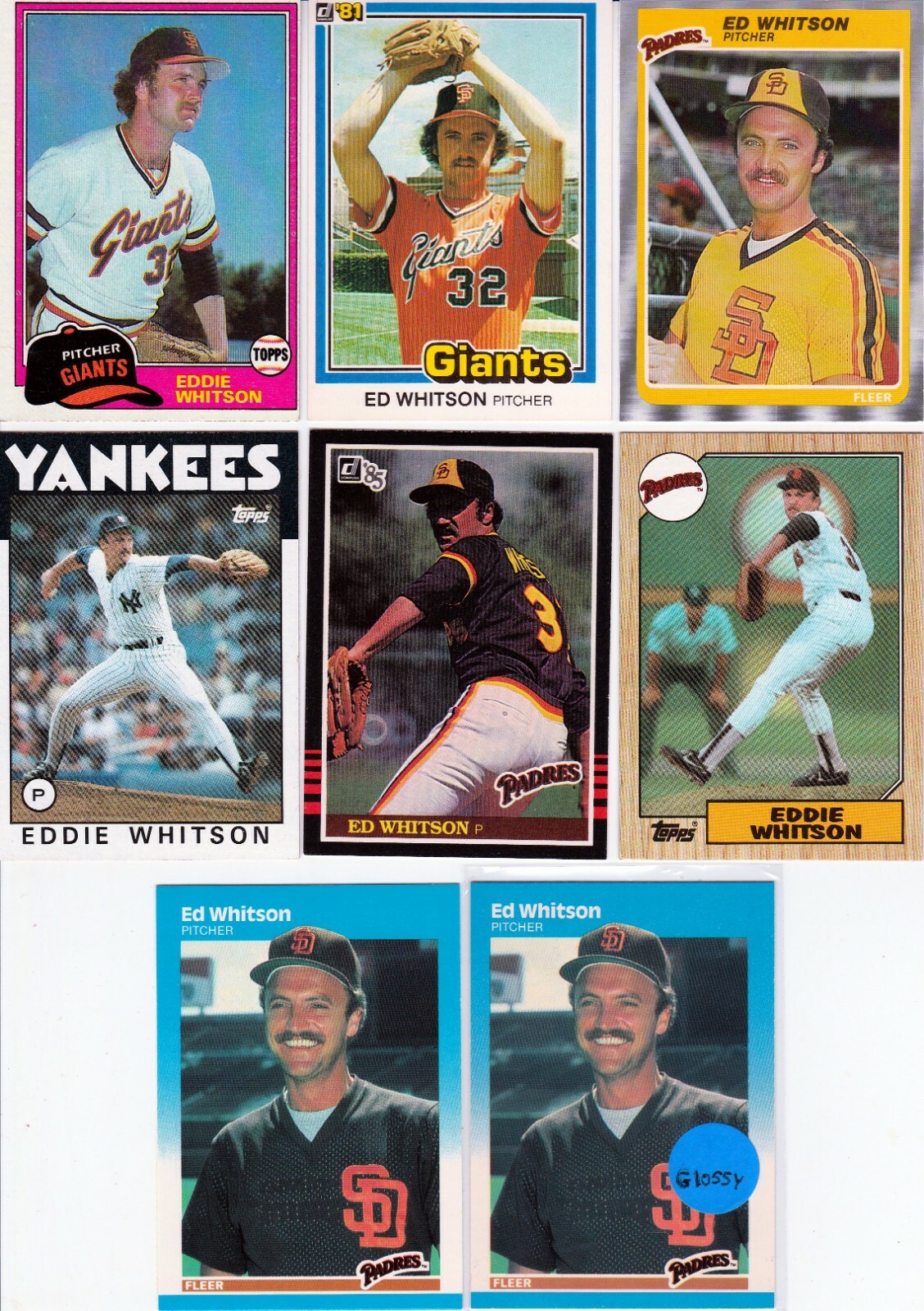 Huge 35 + ED WHITSON different card lot 1981 - 2013 Giants Yankees ...