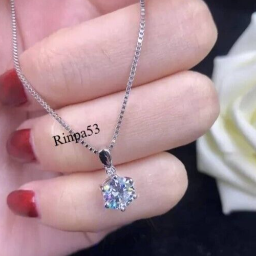 7mm Round Tester Passing Moissanite Women's Solitaire Pendant Chain 925 ...