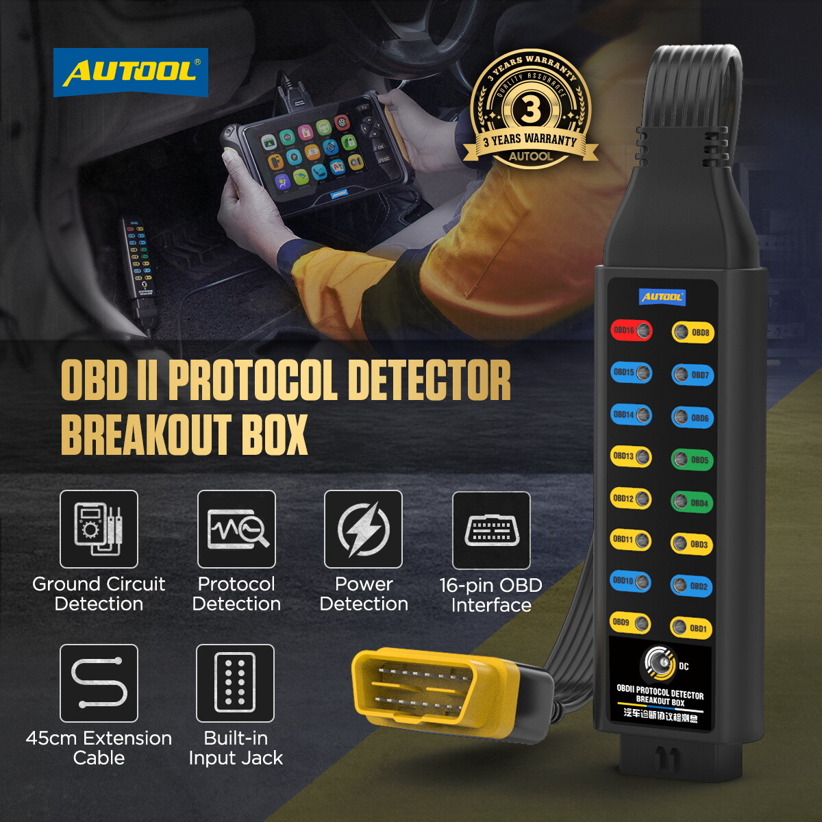 OBD2 Breakout Box OBDII Protocol Detector Car CAN Test Box Diagnosis ...