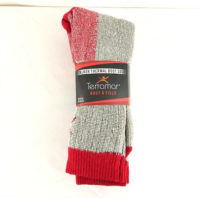 Terramar Stalker Thermal Boot Socks Wool Blend 2 Pair Gray Red Size L 9 ...