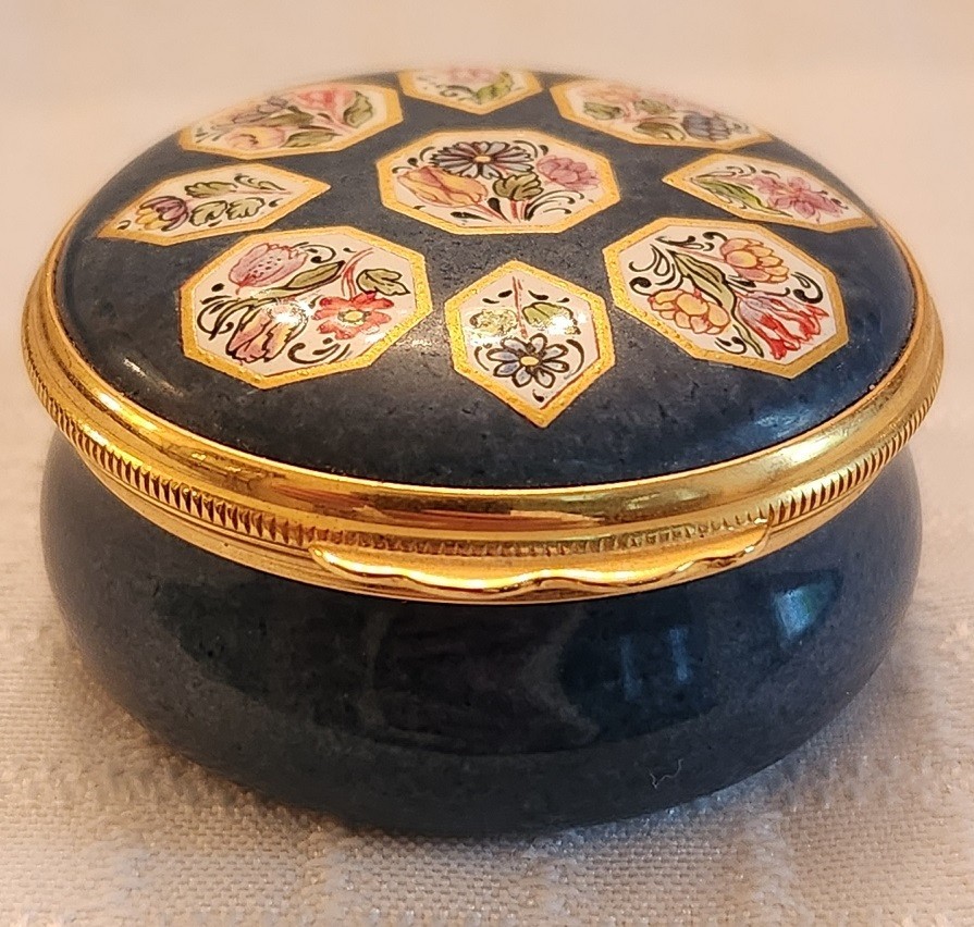 Vintage Halcyon Days Blue Flowered Panel Necklace Themed Enamel Trinket ...