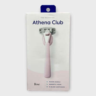 (2) Athena Club Razor Kit ROSE razor handle, magnetic hook & 5-blade ...