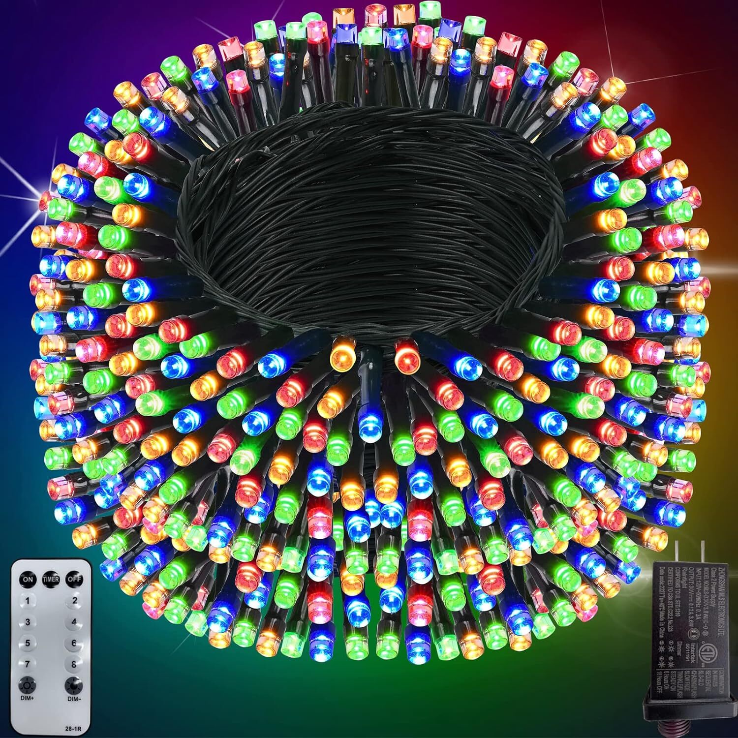 Outdoor String Lights, 300 LED 108Ft Christmas Light with Remote, 8 ...
