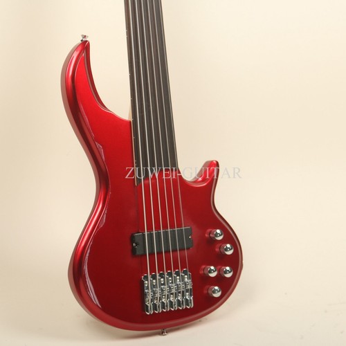 Metallic Red 6 Strings Electric Bass Guitar Without Fret Unbranded ...