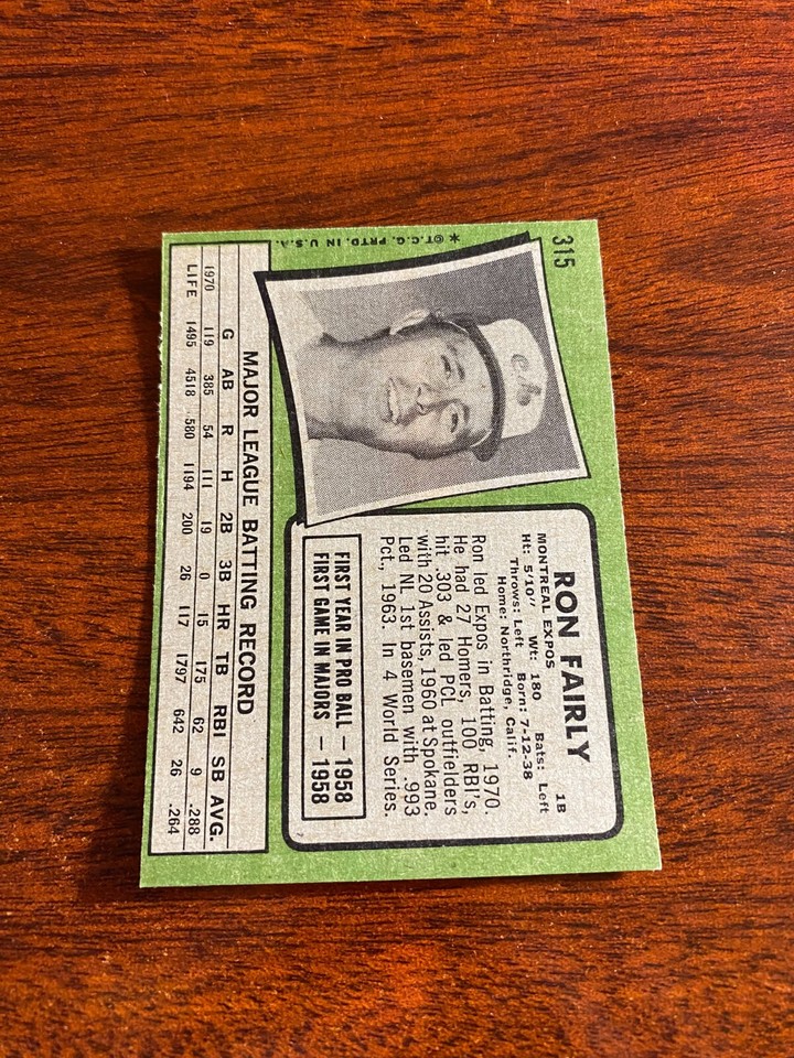 1971 Topps #315 Ron Fairly. NRMT(oc) | eBay