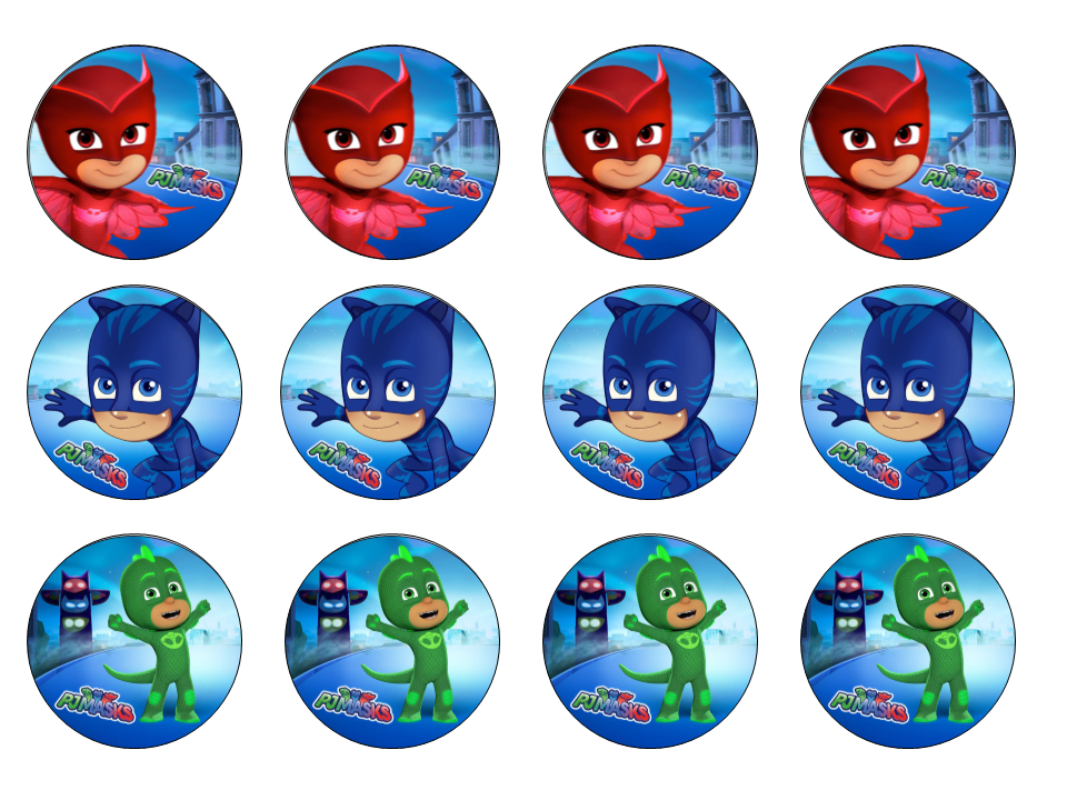 HIGH QUALITY 12 x PJ MASKS (3) edible Cake cupcake toppers A4 Icing ...