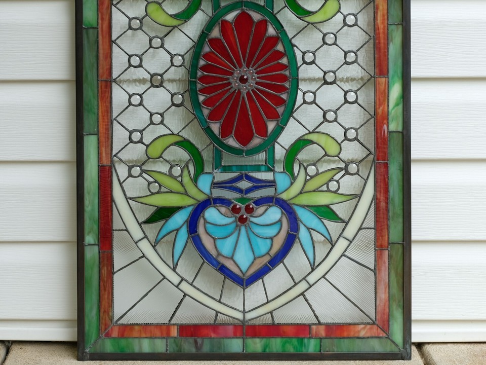 Jeweled Tiffany Style stained glass panel window panel, 20" x 33.5" | eBay