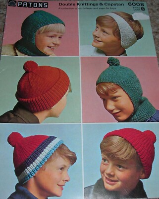 Vintage Patons Knitting Pattern Boys DK & Capstan Caps & Helmets No ...