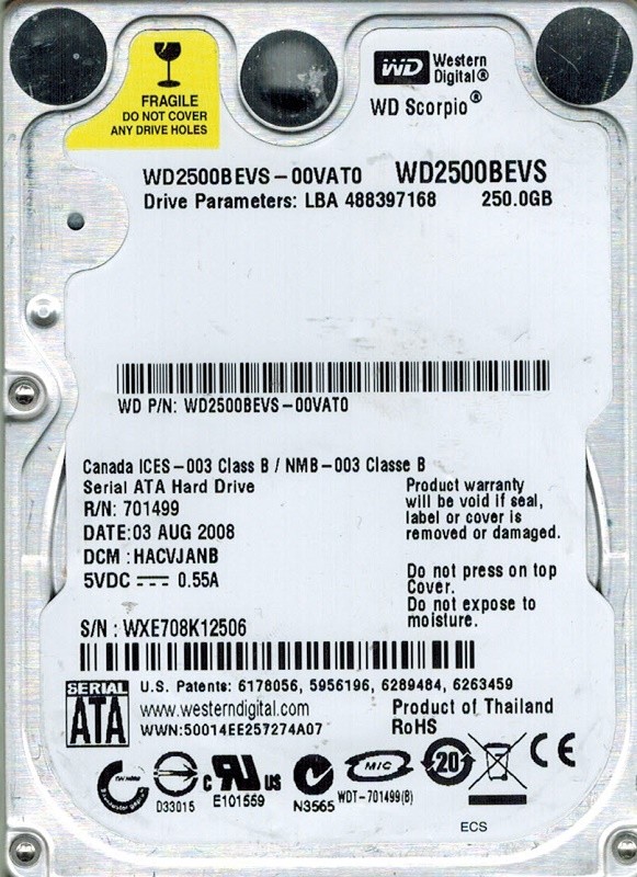 Western Digital WD2500BEVS-00VAT0 DCM: HACVJANB 250GB | eBay