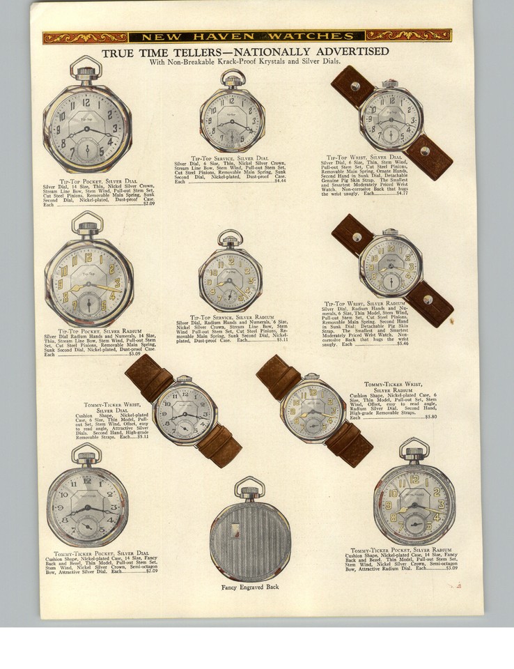 1928 PAPER AD New Haven Tip Top Wrist Watch Pocket Store Display Case ...
