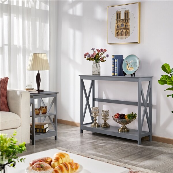 Slim Console Table X-Shape Side Table Storage Shelve Multi-tier ...