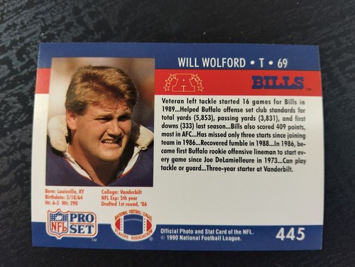 Will Wolford Buffalo Bills Tackle NFL Pro Set 1990 Card #445 | eBay