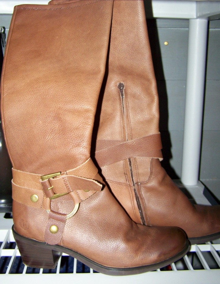 Pollini Way Out Riding Boot Tall Brown Leather Block Heel Women 38 US 7 ...