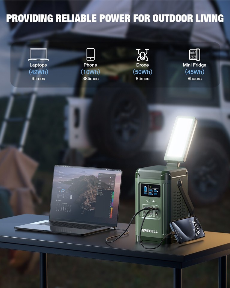 200W Solar Power Station Portable Battery Bank LED Light 153.6Wh for ...