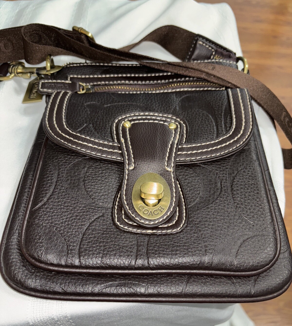 Vintage Coach Brown Crossbody Turn Lock Purse Bag & … - Gem