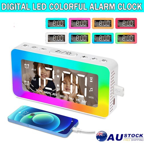 Digital Clocks LED Colorful Light Dimmable Snooze Alarm Clock Desk ...