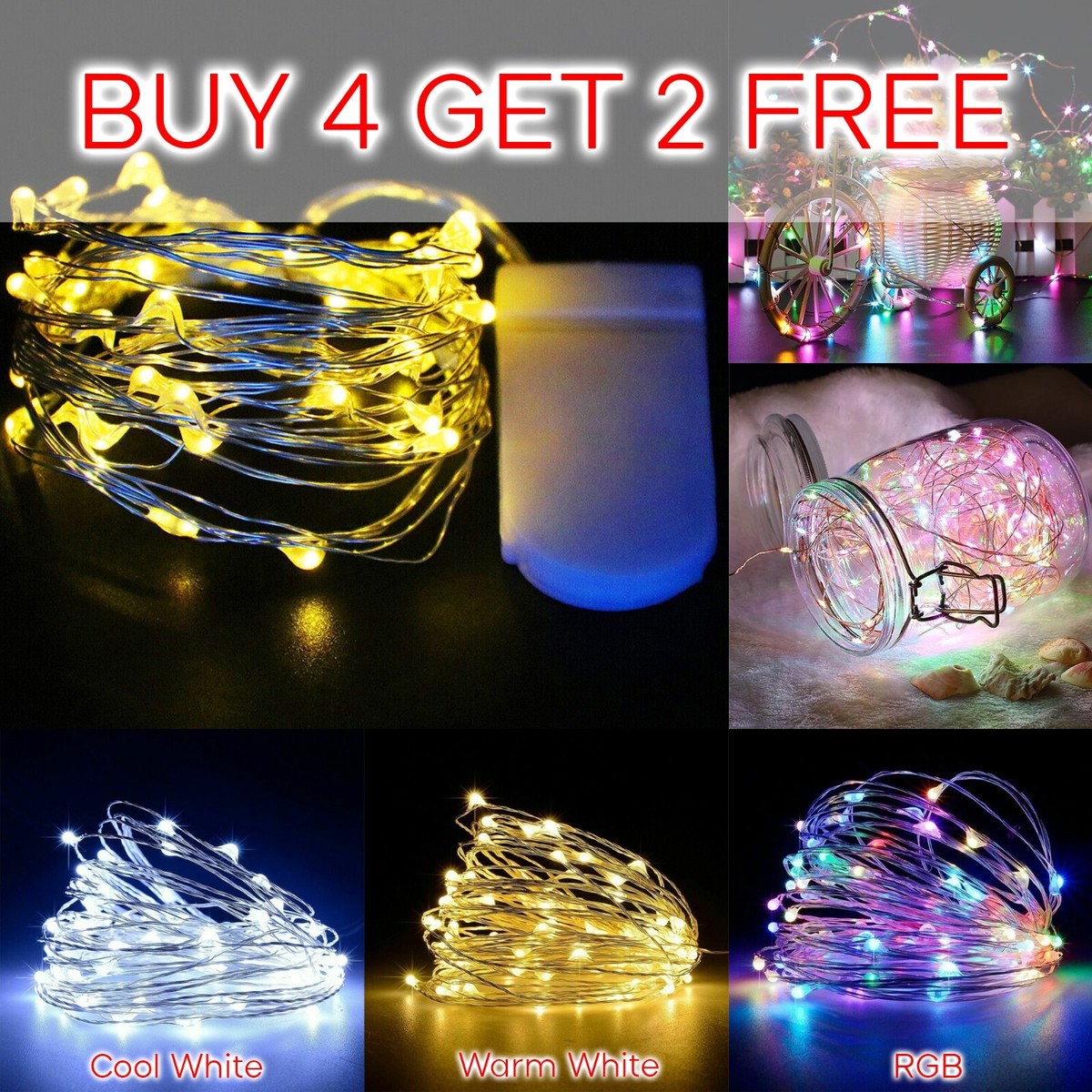 Twinkling Micro Led String Lights Litogo 6 Pack Fairy Lights Battery