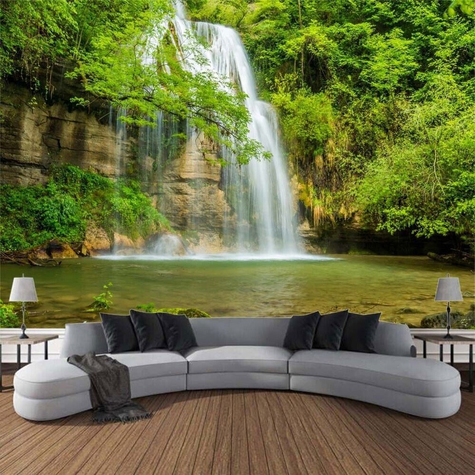 Natural Forest Landscape Tapestry Jungle Waterfall Wall Hanging Home Decoration | eBay