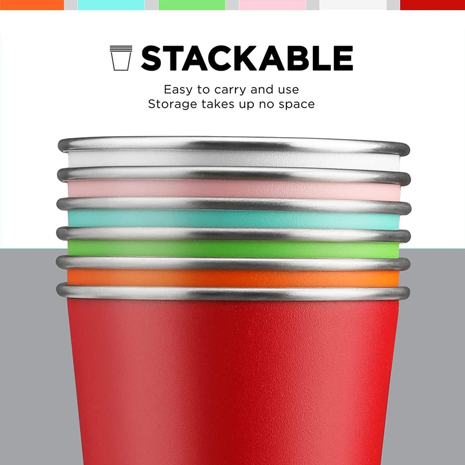 HAUSHOF Pint Cup Stainless Steel Cups Stackable Metal Unbreakable 14oz ...