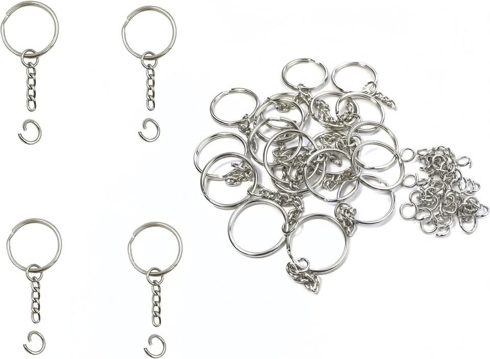 50 PC Bulk Keychains Set, Split Keychains Rings with Chain 1 Inch, Key ...