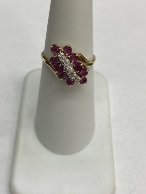 14kt Yellow Gold Ruby Waterfall Acct Diamond Ring | eBay
