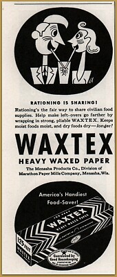 1943 Waxtex Heavy Waxed Paper Marathon Menasha Rationing is Sharing ...