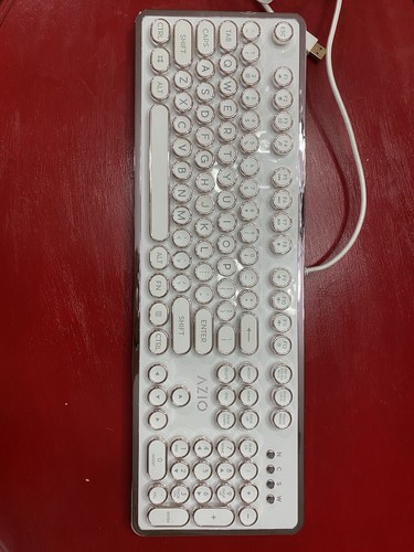 Azio Retro Round Keyboard (White and Pink Gold) | eBay