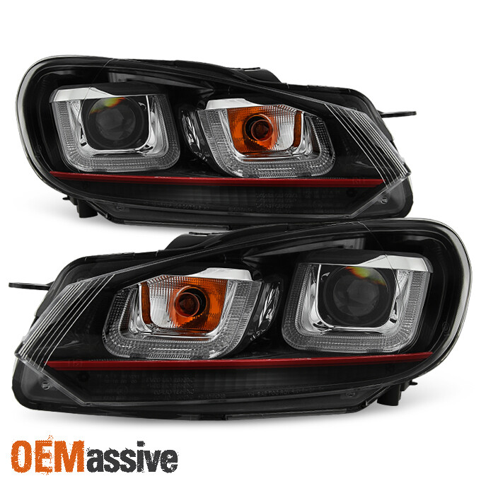 Fits [Red Stripe Edition] 10-14 VW Golf GTI Black LED Tube Projector ...
