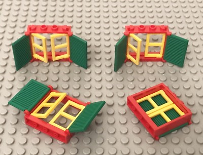 Lego 4 Red Window 1x4x3 W/ Shutter Tabs W/ Green Shutter And Yellow ...