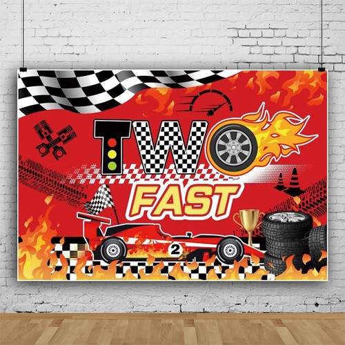 Two Fast Backdrop Race Car Theme Boy 2nd Birthday Party Decorations ...