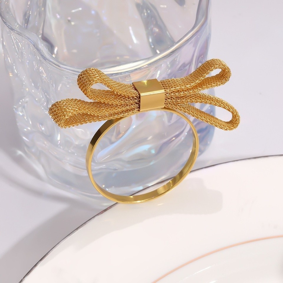 6pcs Gold Bow Napkin Rings Iron Base European Design for Table Styling ...