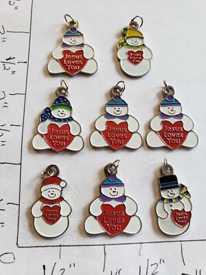Enamel snowman charms Christmas holiday #3 set with jump rings Jesus ...