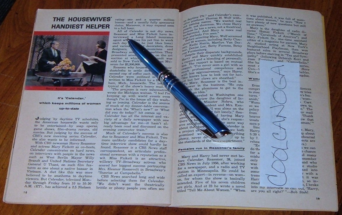 1958 TV ARTICLE ~ HARRY REASONER & MARY FICKETT host CALENDAR NEWS ...