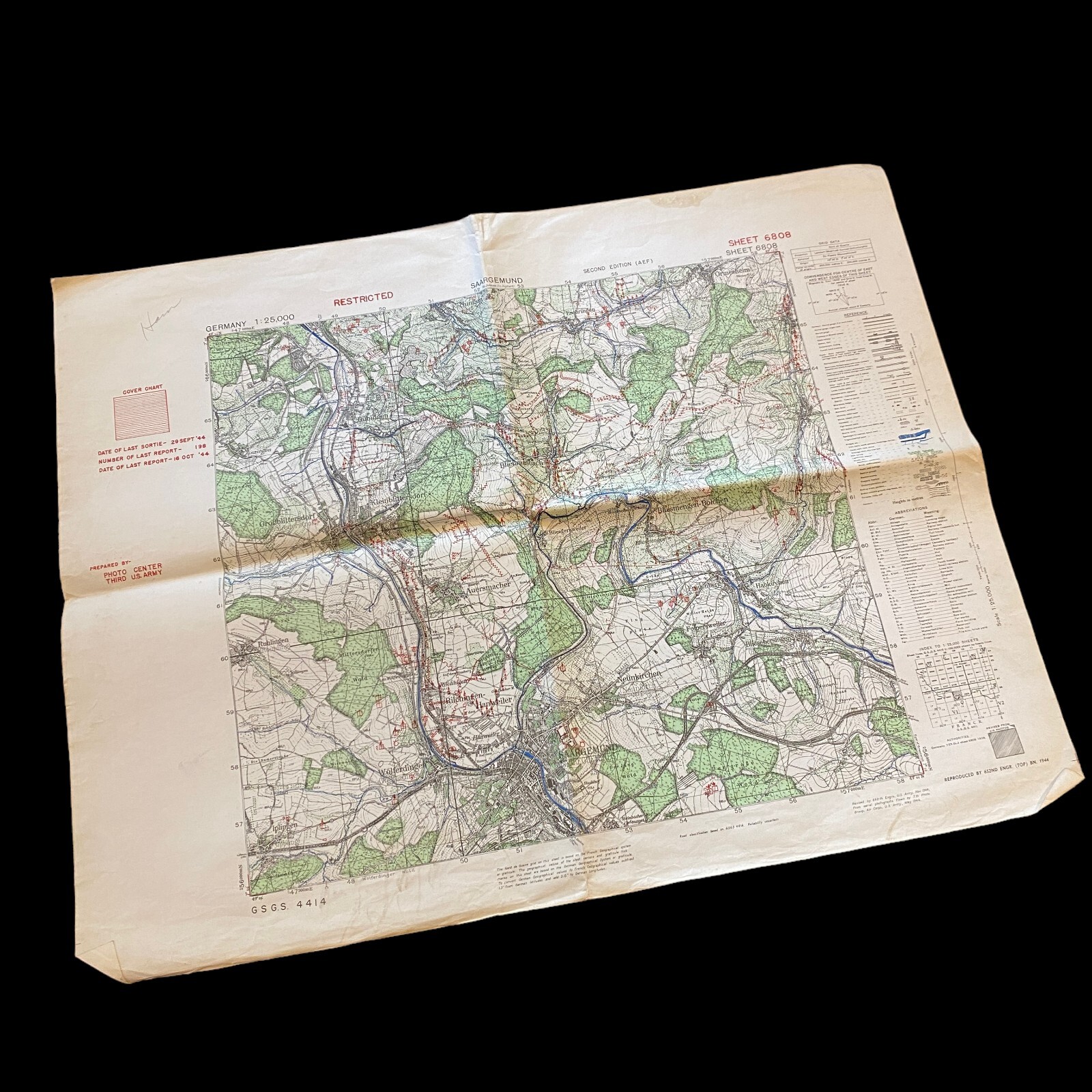 RARE! 1944 WWII George Patton Third Army Siegfried Line SARRE RIVER ...