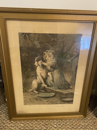 Vtg Alexander Rosell Don’t Cry Dog Puppy Little Girl Art Painting Print ...