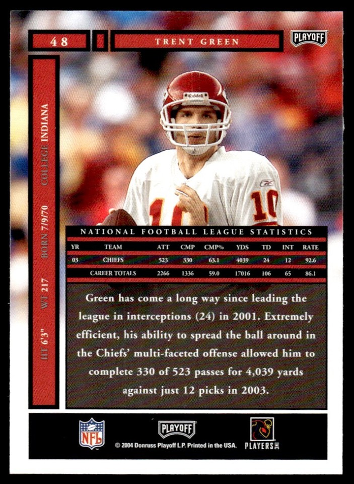 2004 Playoff Honors Trent Green Kansas City Chiefs #48 | eBay