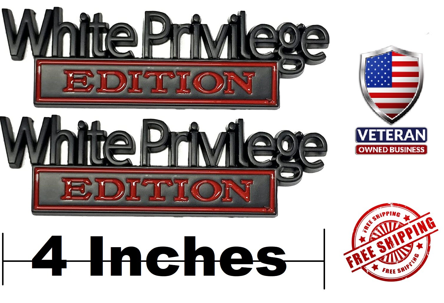 TWO- BLACK&RED White Privilege Card Edition METAL Badge Emblem Car ...