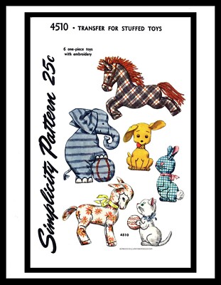 Simplicity 4510 Fabric Sewing Pattern 6 Stuffed Animals Bunny Cat Dog ...