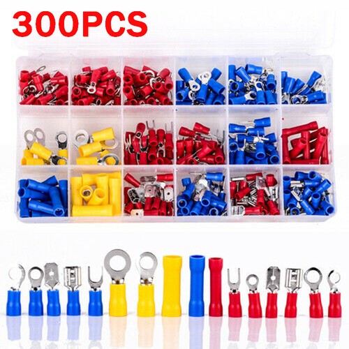 300PC Terminals Electrical Wire Connector Kit Assorted Insulated Crimp ...