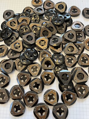 Round black BUTTONS with brown triangle shape Carved Wood Overlay 1" ct ...