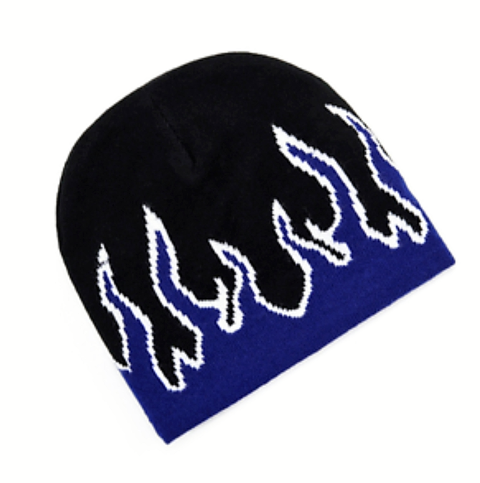 Fire Flame Print Beanie Skate Hat Design Pattern Casual Blue Black ...