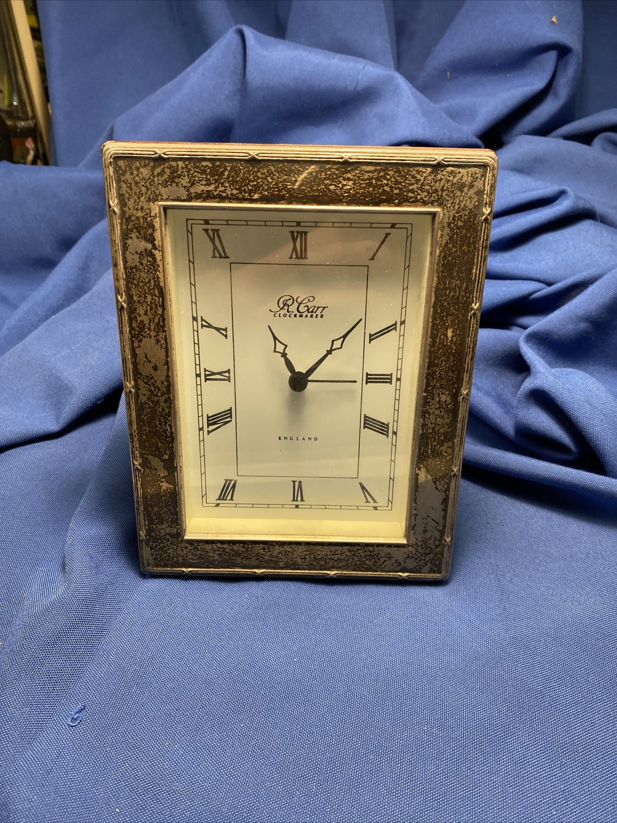 R Carr England Alarm Clock/Wood Back • Sterling Silver Hallmarked ...