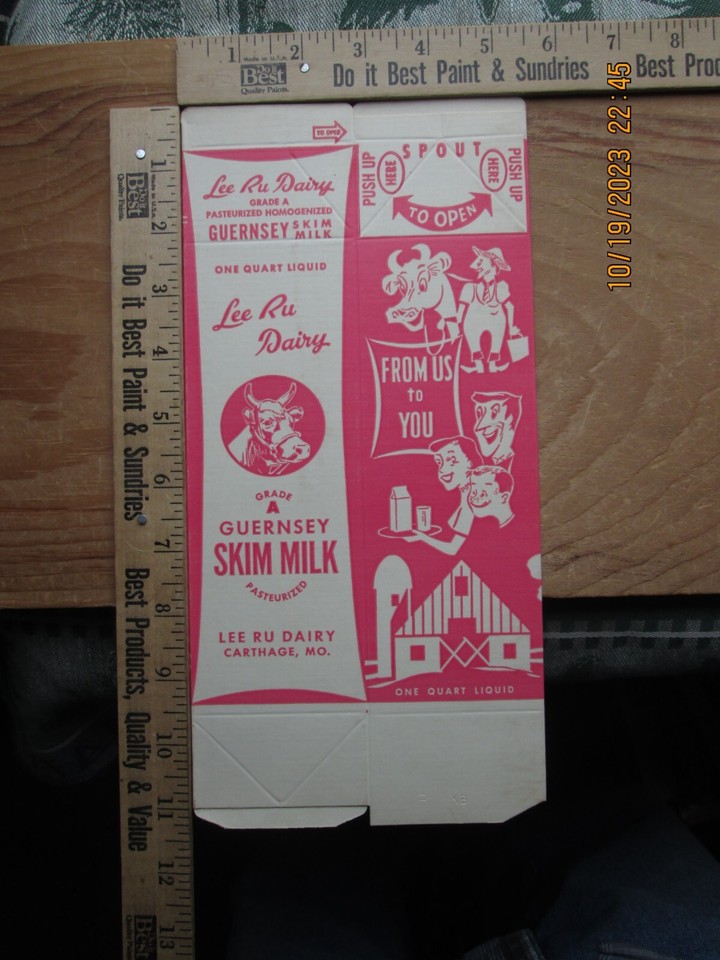 lee ru dairy skim milk carton carthage mo. new old stock | eBay