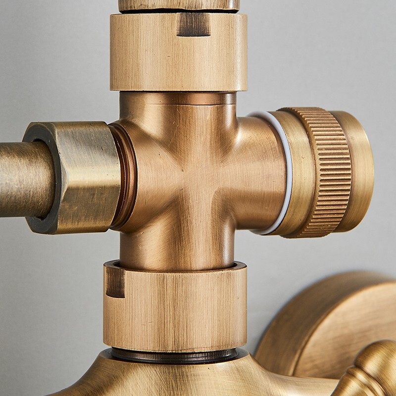3 Way Rigid Riser Antique Brass Shower Tap Faucet Shower Kit Rainfall ...