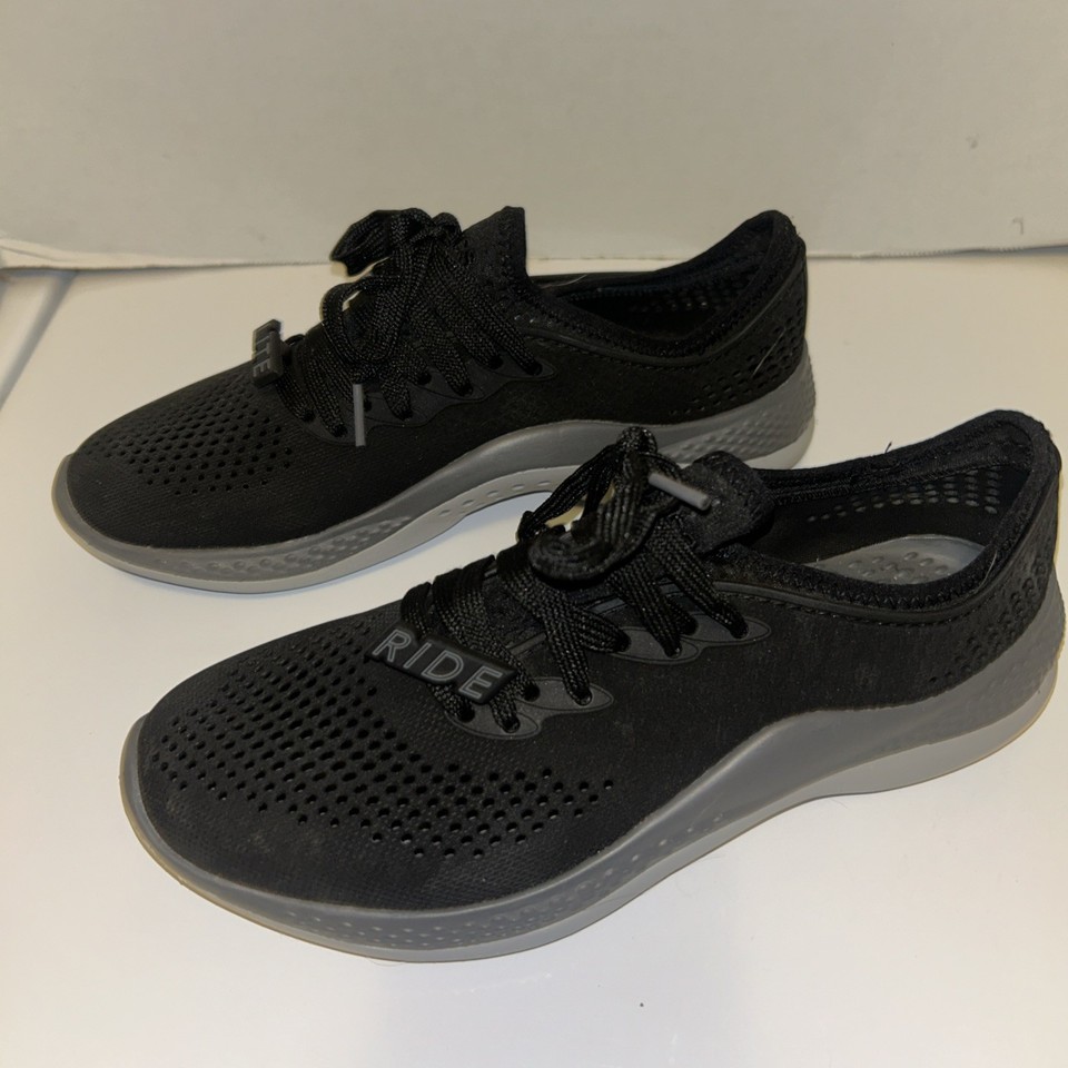 Crocs Shoes Womens 7 LiteRide Pacer Black Rubber Mesh Lace Up Sneakers ...