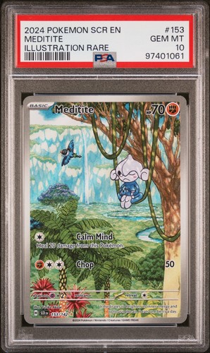 PSA 10 Meditite Illustration Rare #153 2024 Pokemon Scr Stellar Crown ...